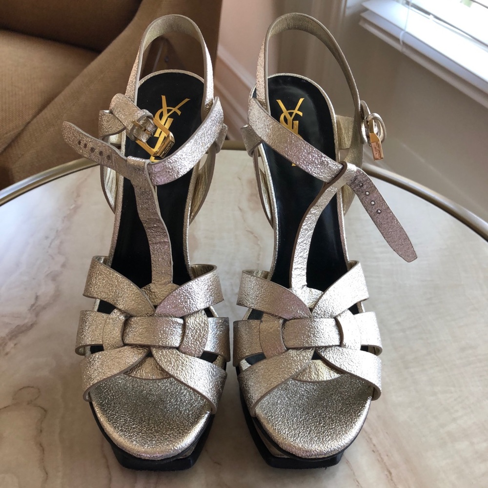 Ysl Gold Tribute Leather Sandals - Gem